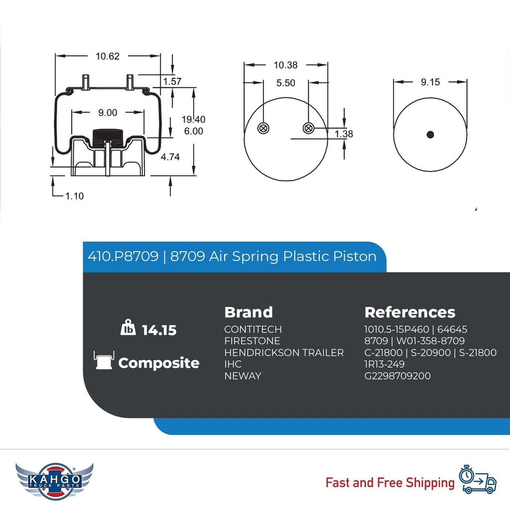 Air Spring Rolling Lobe 410.P8709 W01-358-8709 64645 (Pack of 4 ...